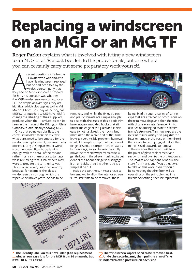 MGF/TF SCREEN REPLACEMENT | The MG Owners' Club