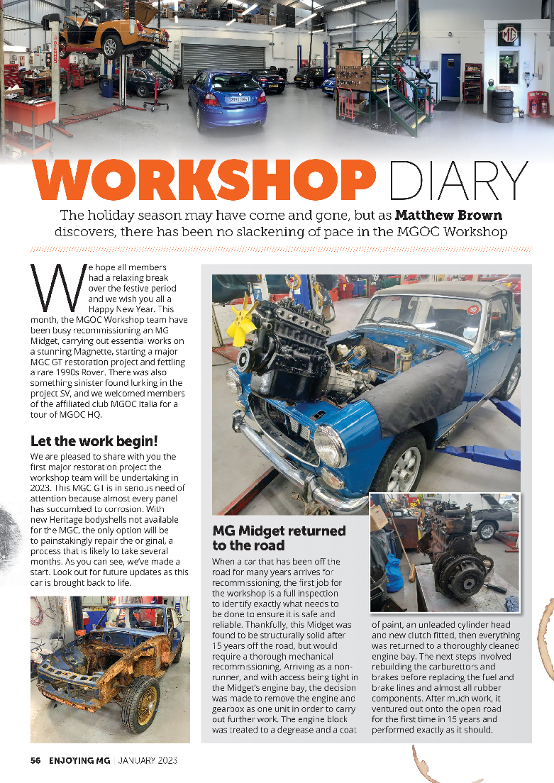 WORKSHOP DIARY - JANUARY 2023 | The MG Owners' Club