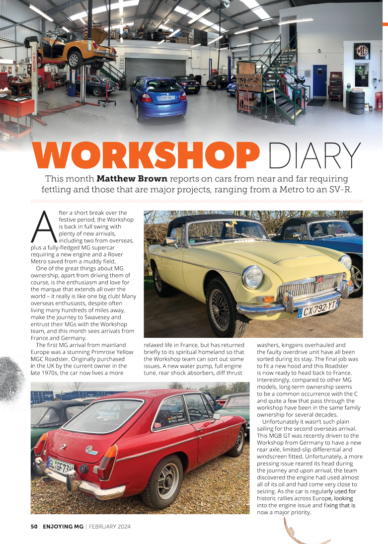 MGOC WORKSHOP DIARY FEBRUARY 2024 | The MG Owners' Club